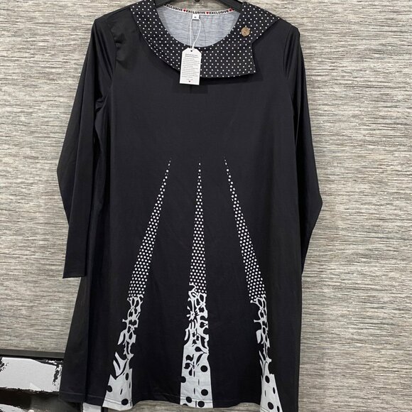 Exclusively Fancy | Dresses | Black Longsleeve Tunic Dress With Polka ...